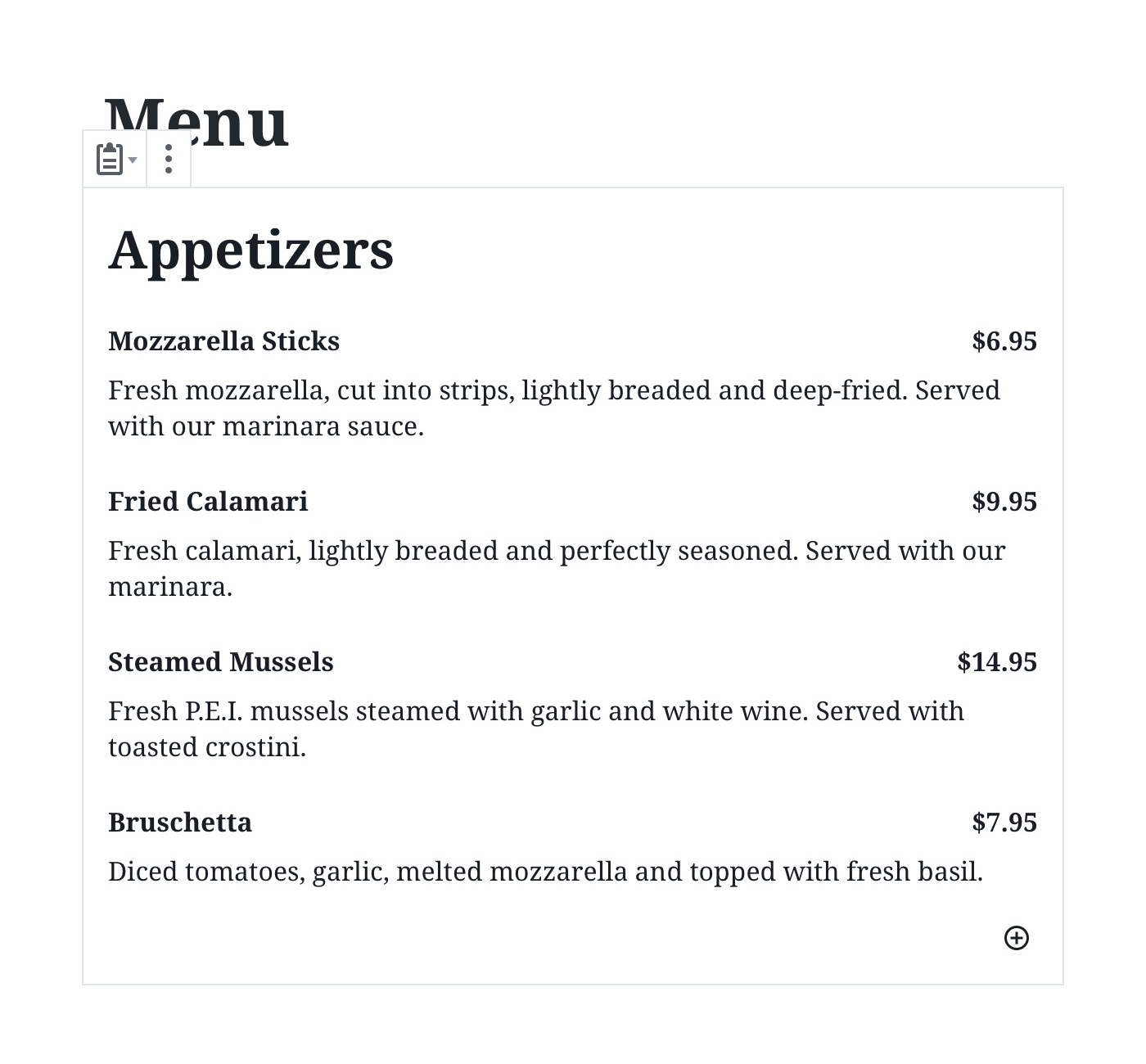 Designing a "Restaurant Menu" Block • Mel Choyce